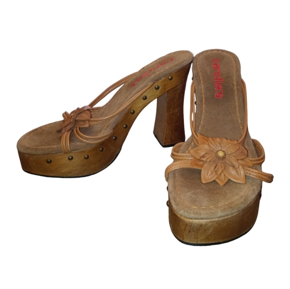 Candie's | Shoes | Vintage Candies Wooden Platform Shoes Clogs Sandals ...